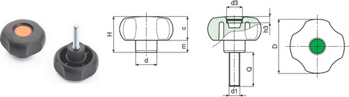 4-Lobe handwheel with plug and threaded stud från 9,9 DKK: www.afigo.dk